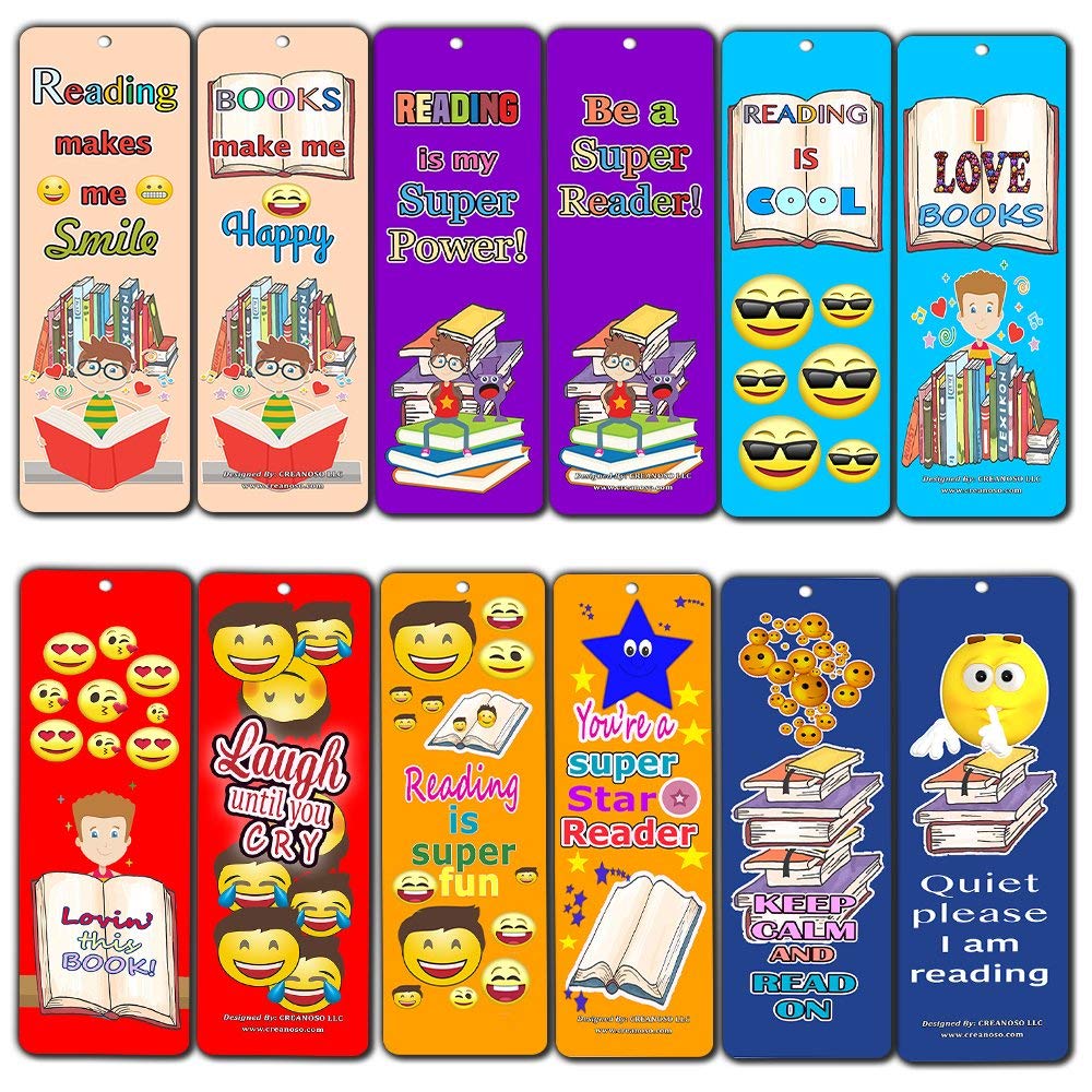Creanoso Smiley Face Bookmarks Cards for Kids (60-Pack)- Emoji Emotico