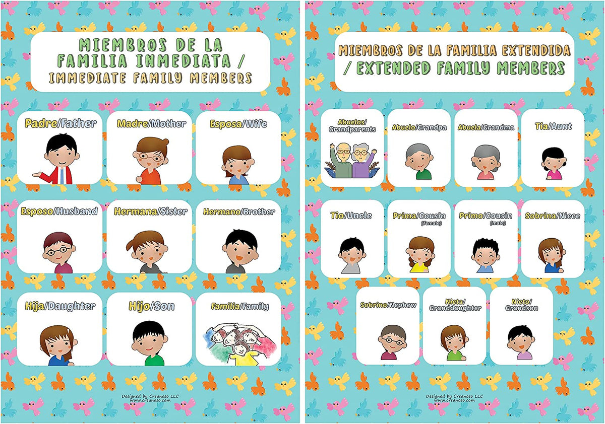 Spanish English Bilingual Family Topic Educational Learning Posters (4 ...
