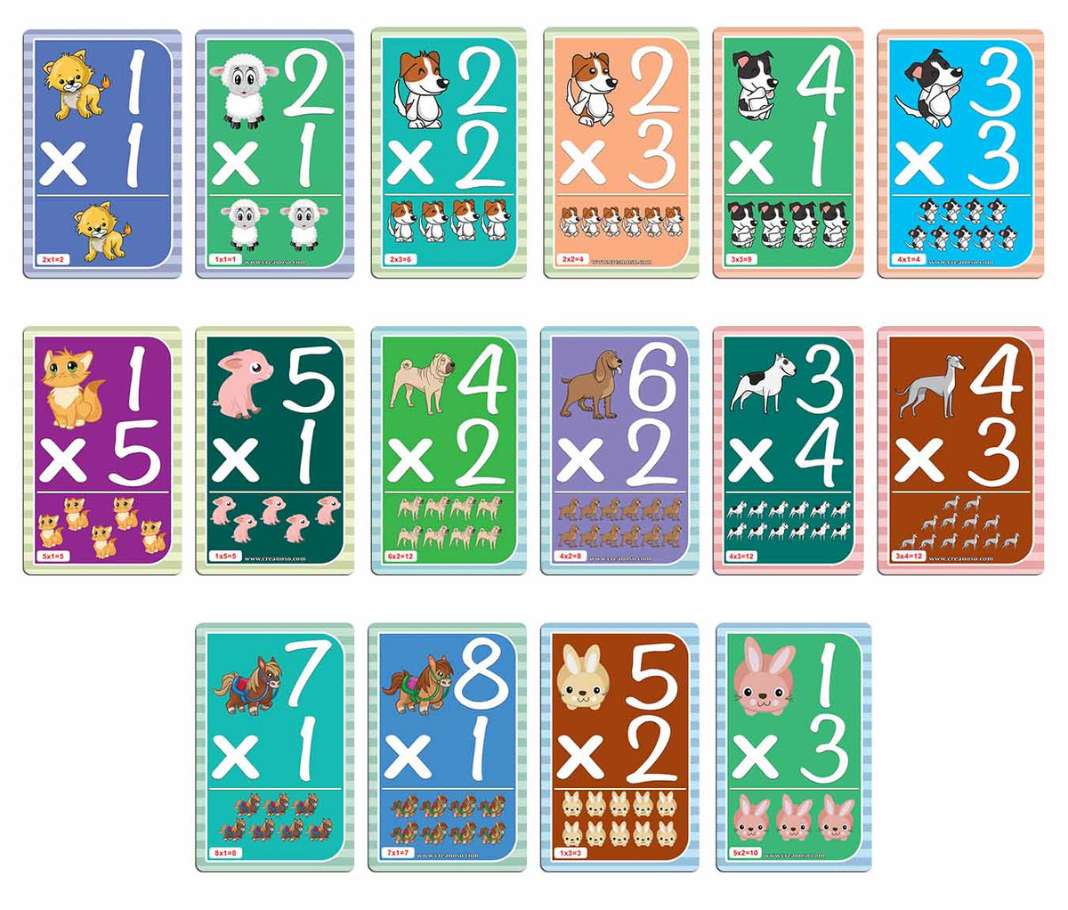 Creanoso Cute Animals Learning Multiplication 0-12 Flash Cards - Home
