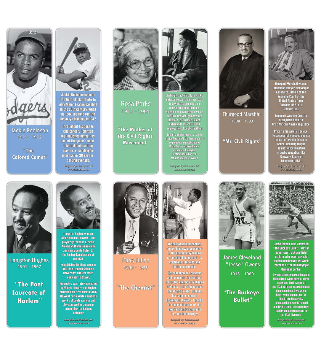 Creanoso Famous Historical African Americans Series 2 Bookmarks ÃƒÂ¢Ã¢