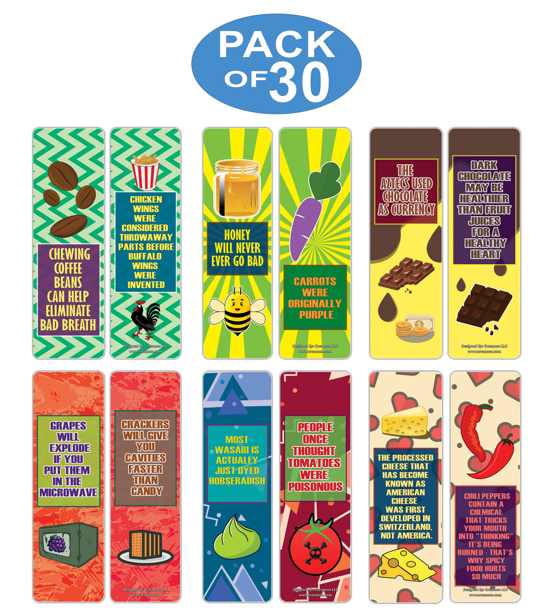 Creanoso Educational Learning About Food Facts Bookmarks Series 2 (30-