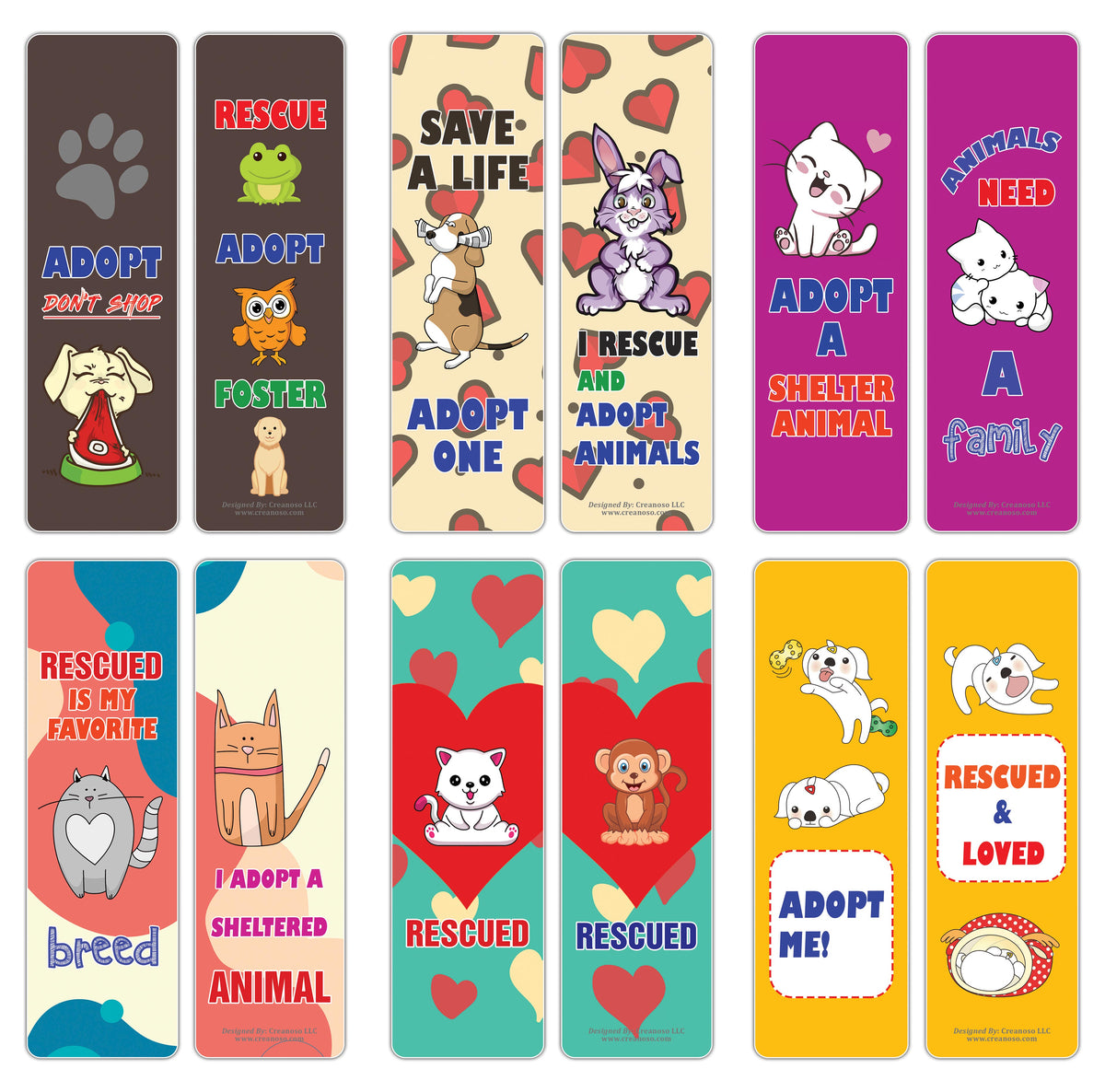 Adopt A Pet Bookmarks (2-Sets X 6 Cards) – Creanoso