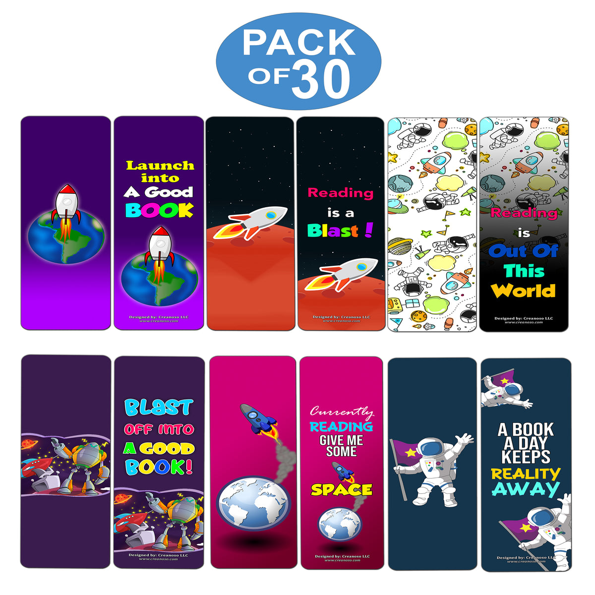 Creanoso Rocket Outer Space Futuristic Bookmarks for Kids Premium Gift
