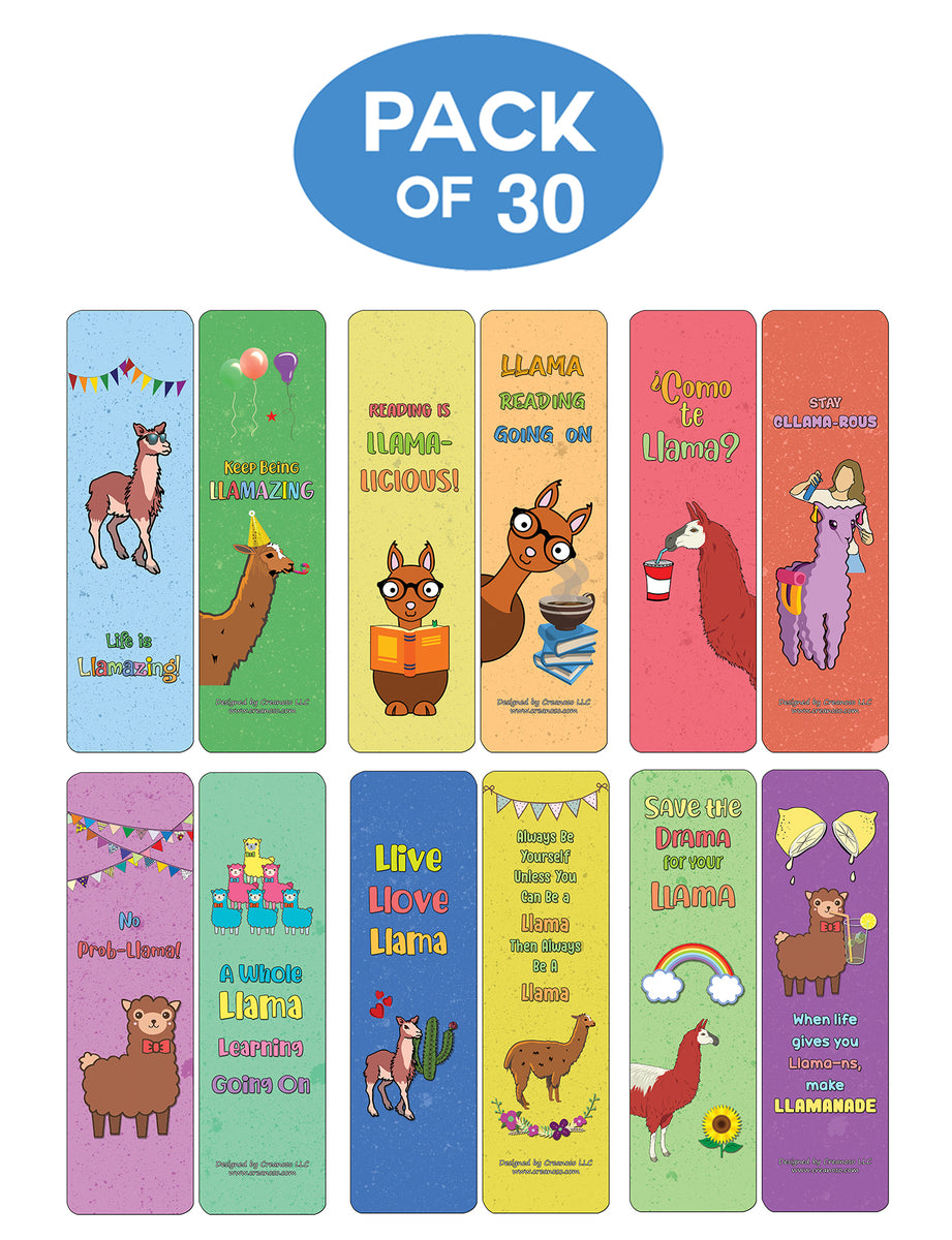 Creanoso Llama Bookmarks (30-Pack) - Assorted Designs for Children - C
