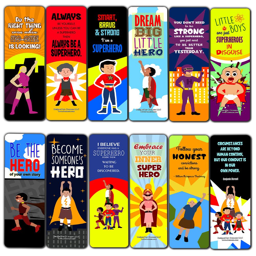 Creanoso Superhero Bookmarks for Kids (12-Pack) ÃƒÂ¢Ã¢â€šÂ¬Ã¢â‚¬Å“ Pre