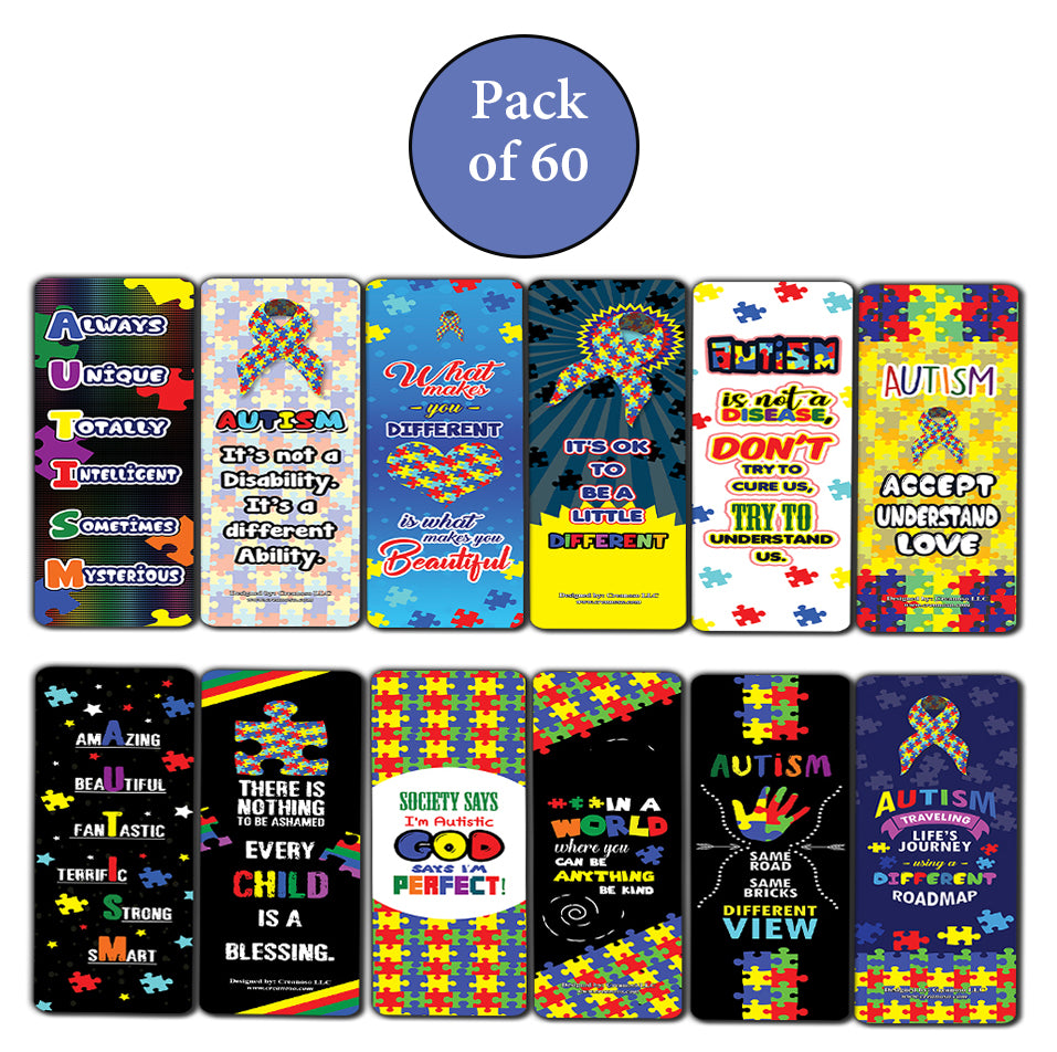 Creanoso Autism Awareness Bookmarks (60-Pack) - Assorted Informational