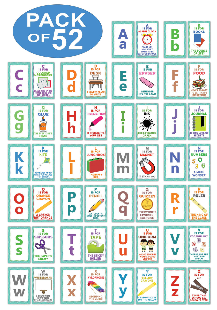 Creanoso English Alphabet Fun School Theme ABCs Flashcards Ã¢â‚¬â€œ 26