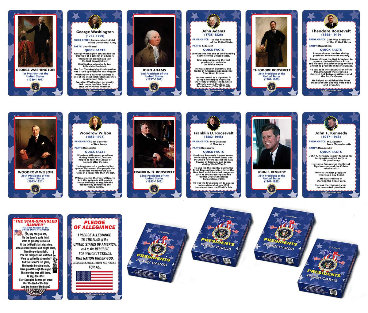 Flash Cards Novelty US Presidents for Kids Bulk Set (4-Deck) - Pretty ...