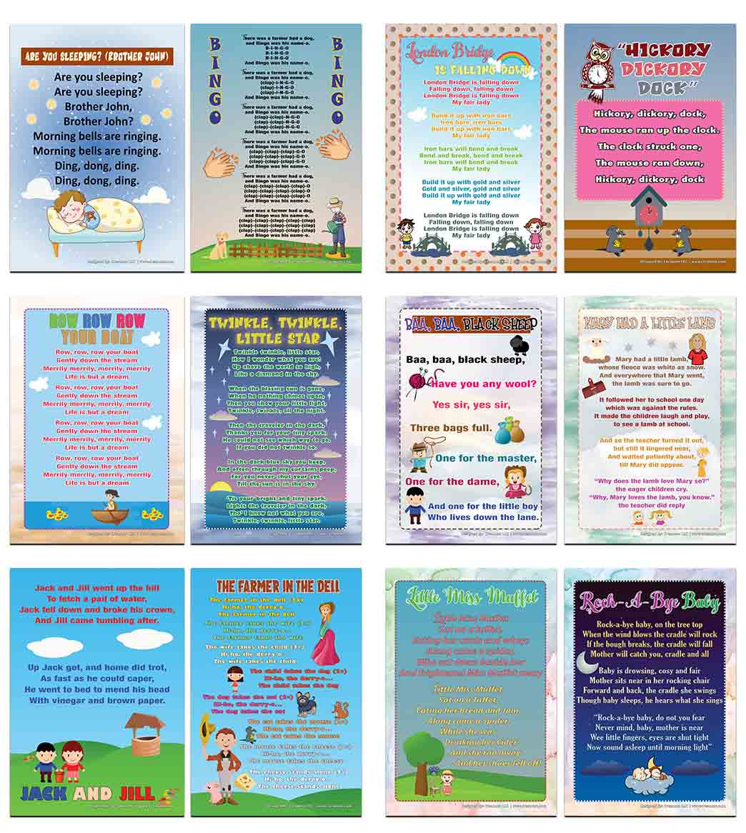 Creanoso Nursery Rhymes Series 1 Educational Posters (12-Pack) â€“ Hom