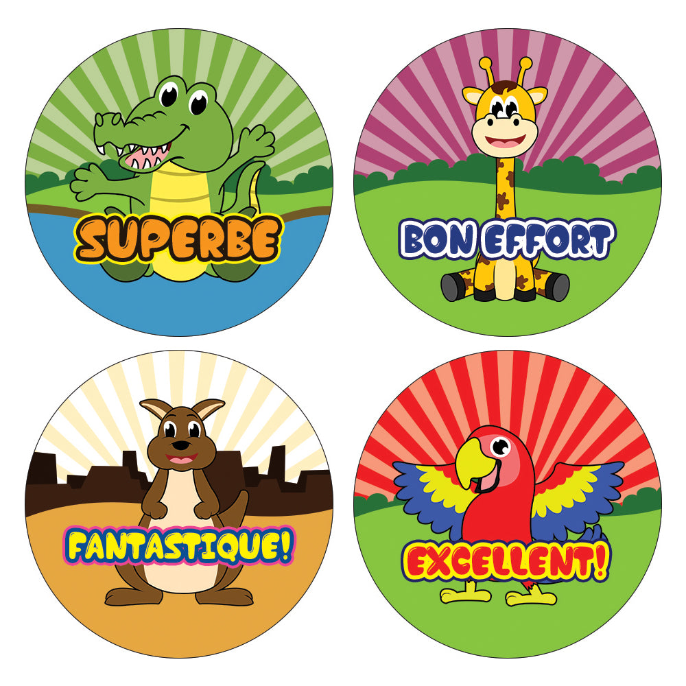 Creanoso French Animals Praise Words Rewards Stickers for Kids Ã¢â‚¬â€