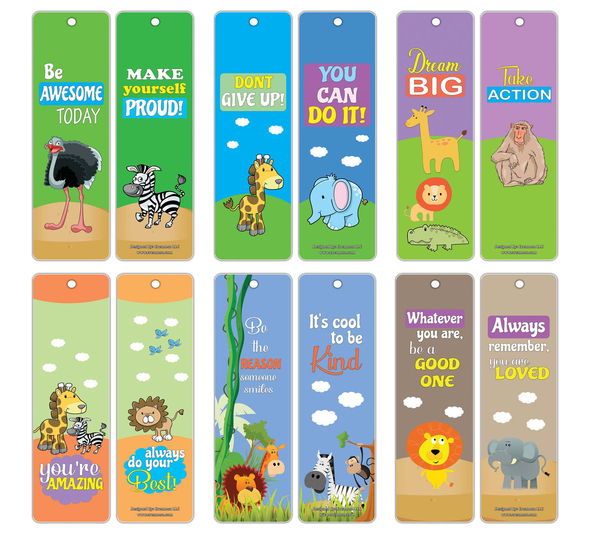 Creanoso Safari Animals Motivational Bookmark Cards ÃƒÂ¢Ã¢â€šÂ¬Ã¢â‚¬Å“
