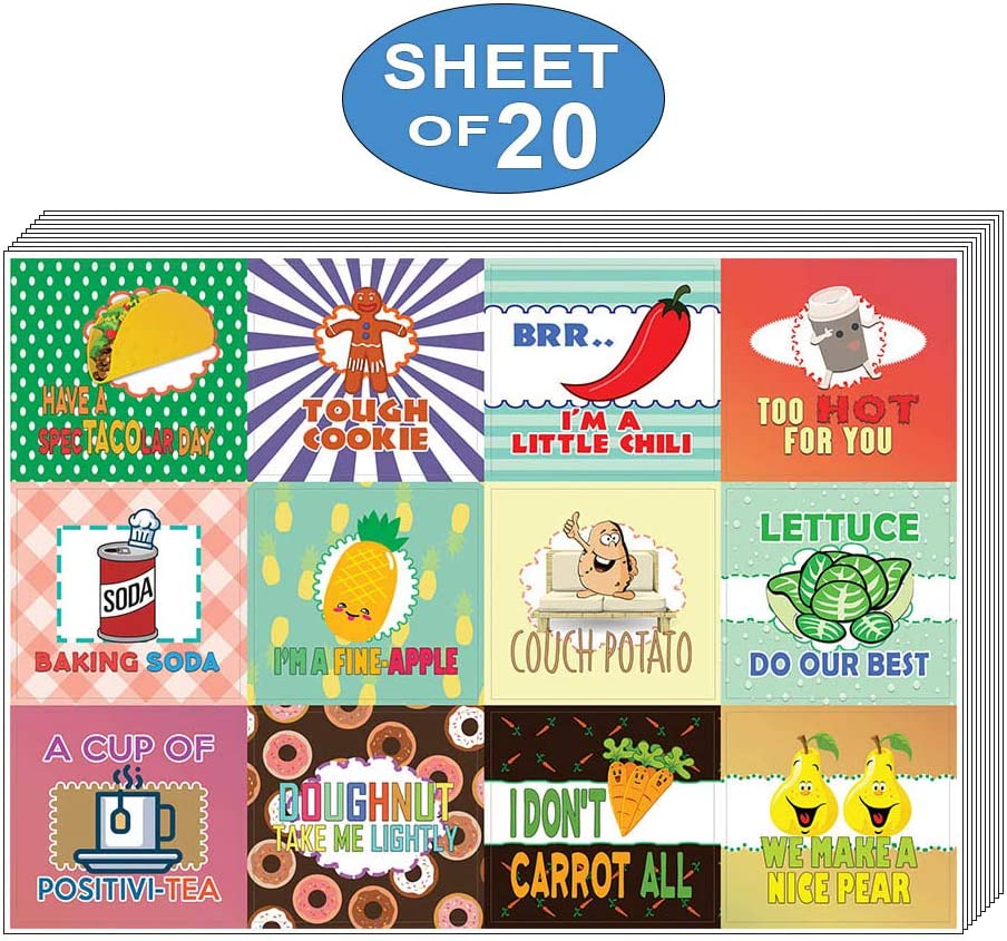 Creanoso Hilarious Delicious Food Puns Stickers (20-Sheet) Ã¢â‚¬â€œ Fu