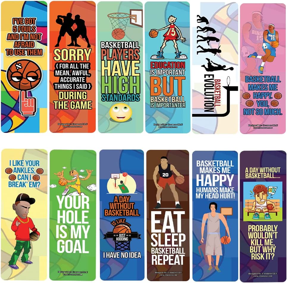 Funny Basketball Bookmarks (2-Sets X 6 Cards) – Creanoso