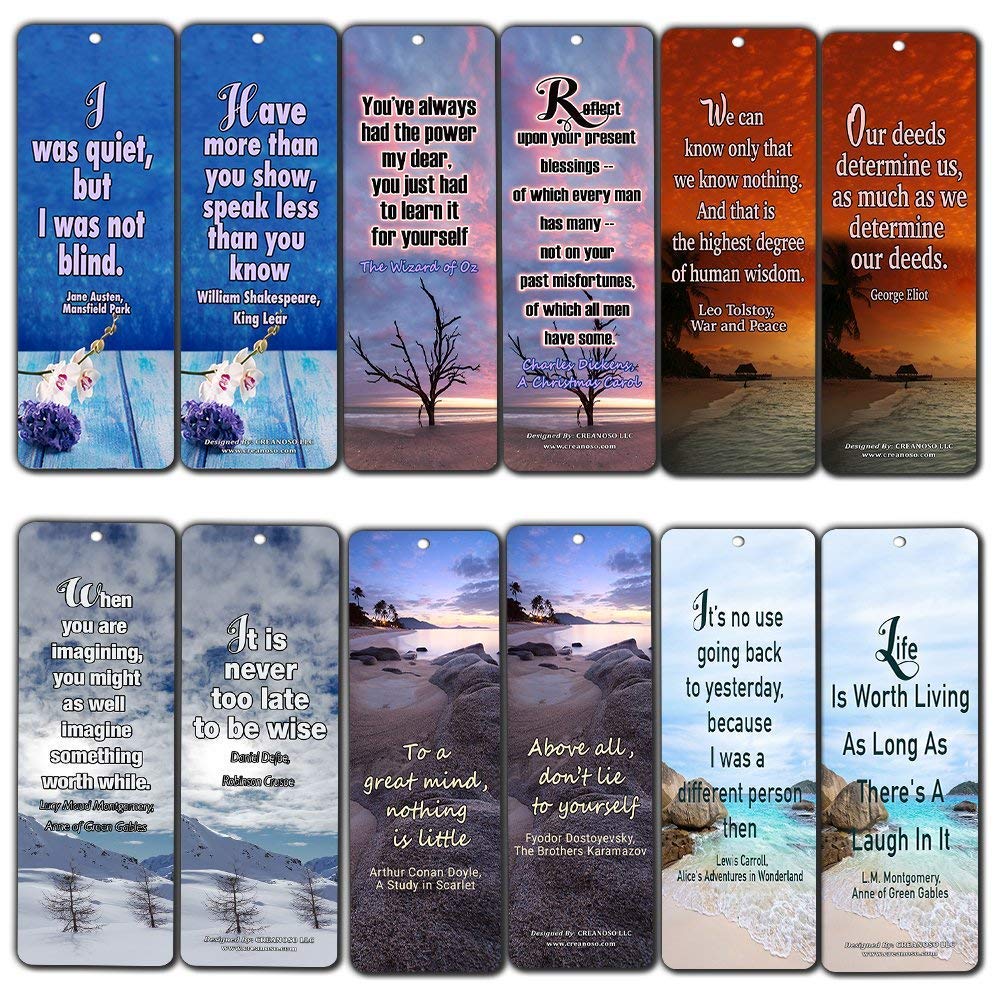 Creanoso Classic Literary Inspirational Quotes Bookmarks (60-Pack) - B