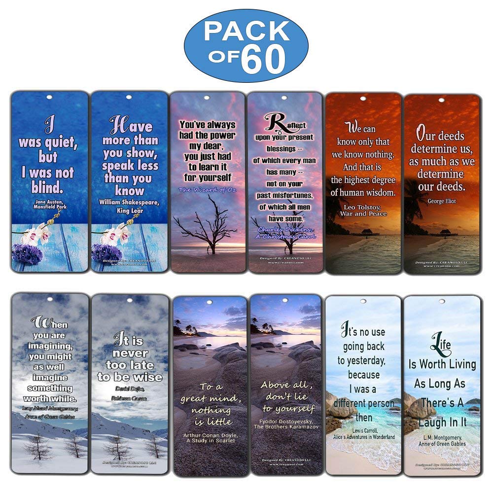 Creanoso Classic Literary Inspirational Quotes Bookmarks (60-Pack) - B