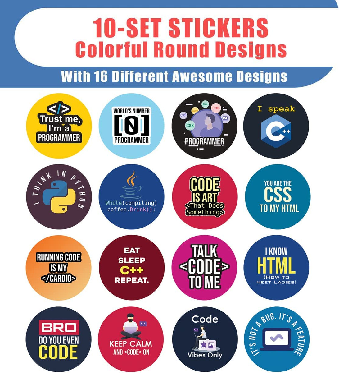 Programming Language Stickers (10 Sets X 16 Designs) – Creanoso