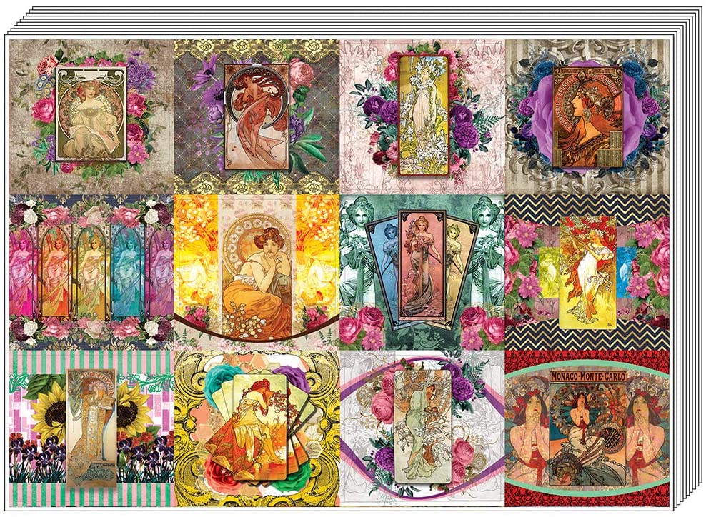 Creanoso Alphonse Mucha Art Stickers (5-Sheet) â€“ Total 60 pcs (5 X 1