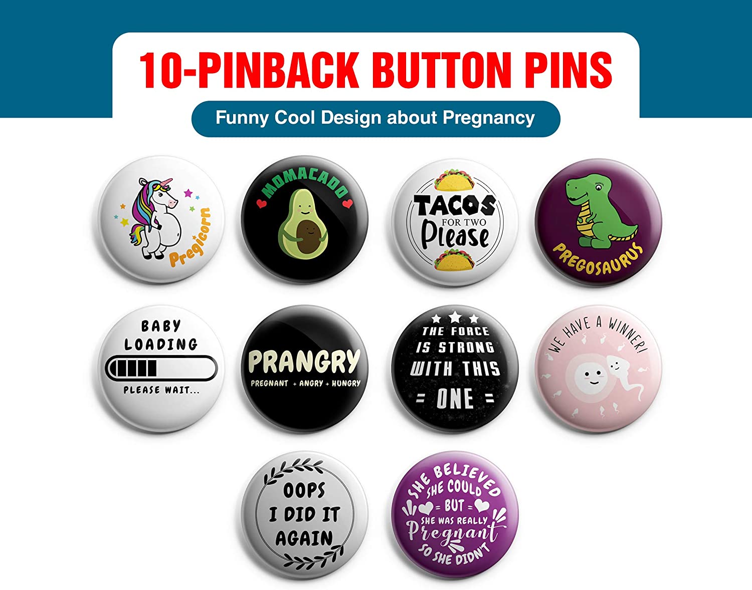 Funny Pregnancy Pinback Button (10-Pack) - Large 2.25" Pins Badges for ...