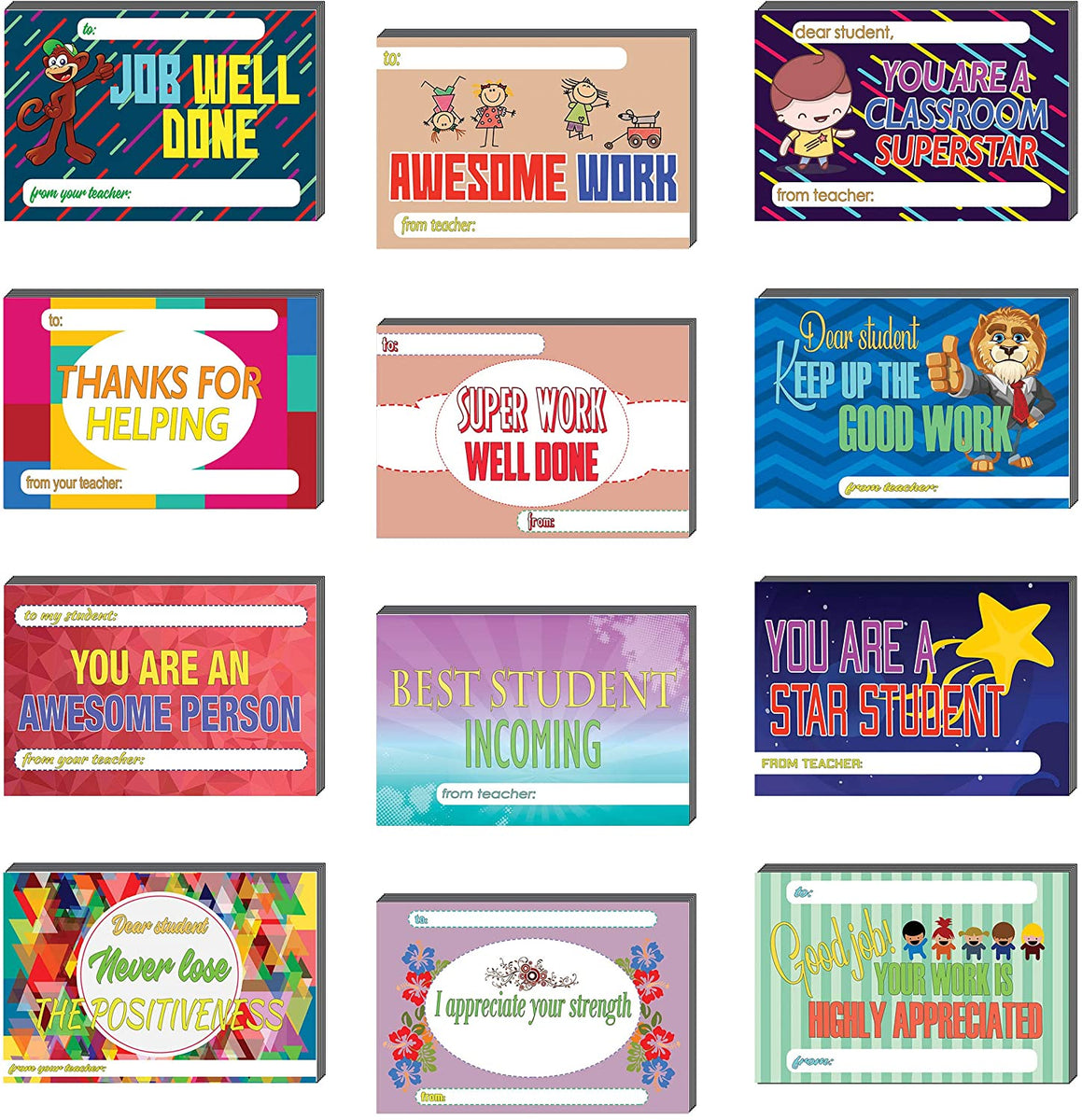 Creanoso Good Job Students Positive Postcards (60-Pack) â€“ Assorted C