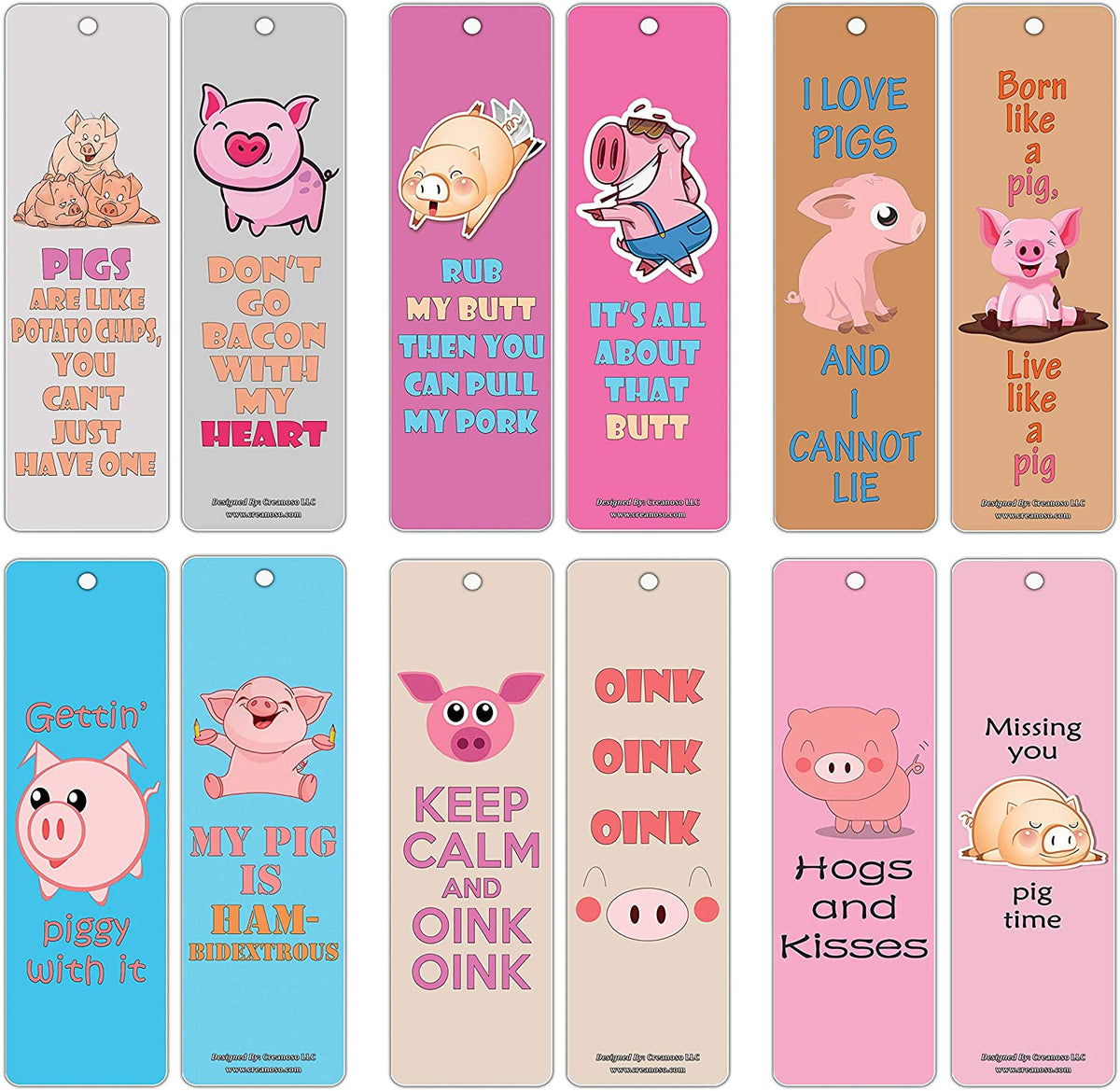 Creanoso Cute Pig Bookmarks (30-Pack) Ã¢â‚¬â€œ Funny and Cute Sayings