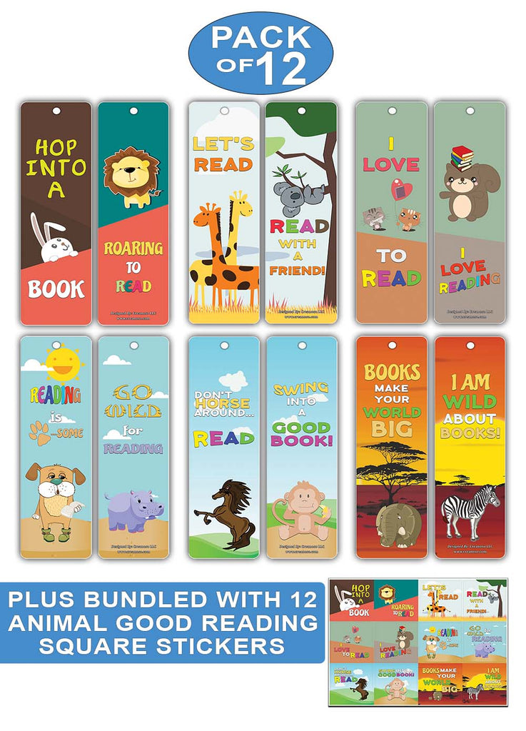 Creanoso Animal Good Reading Habit Bookmarks (12-Pack) + 1 Sheet Stick