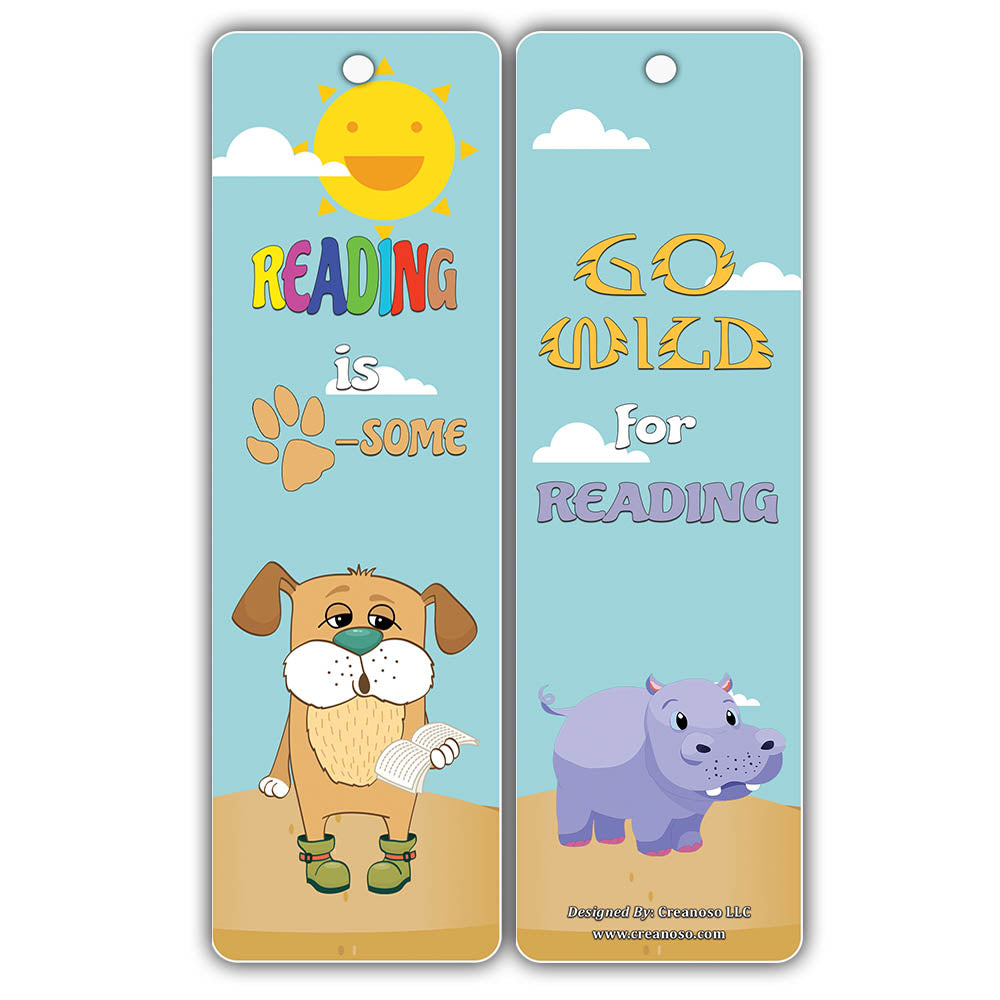 Creanoso Animal Good Reading Habit Bookmarks (12-Pack) + 1 Sheet Stick