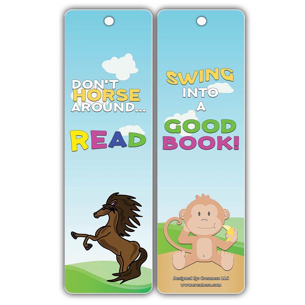 Creanoso Animal Good Reading Habit Bookmarks (12-Pack) + 1 Sheet Stick