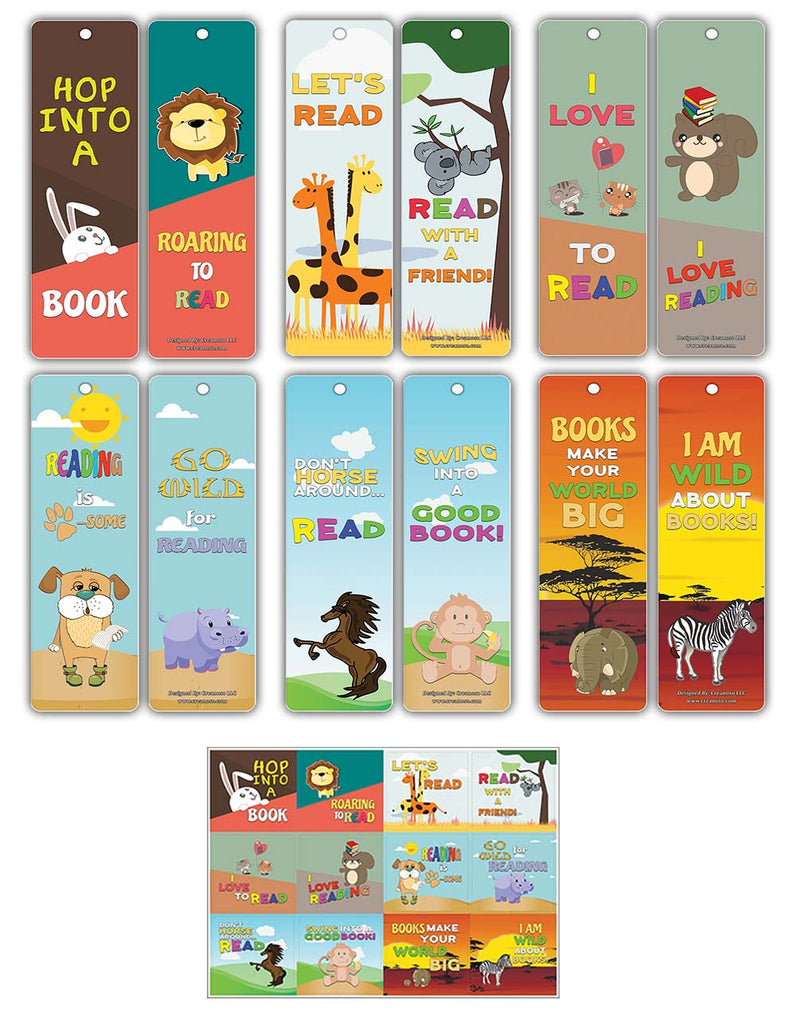 Creanoso Animal Good Reading Habit Bookmarks (12-Pack) + 1 Sheet Stick