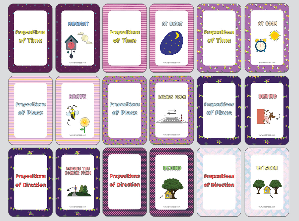 Prepositions of Time, Place and Direction Learning Cards (1-Deck ...