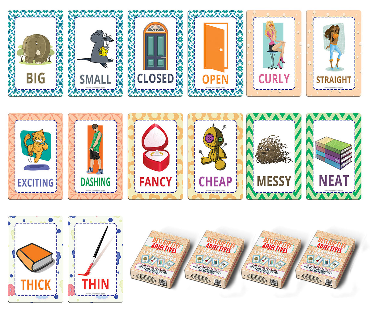 Descriptive Adjectives Learning Cards (4-Deck) – Creanoso