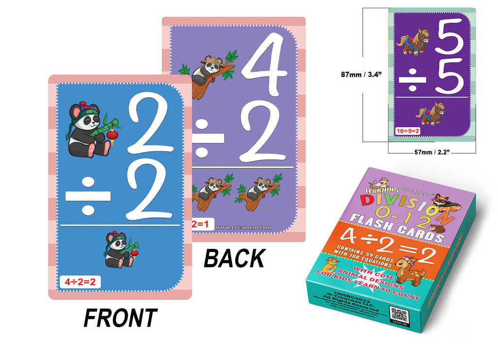 Creanoso Cute Animals Learning Division 0-12 Flash Cards - Home School