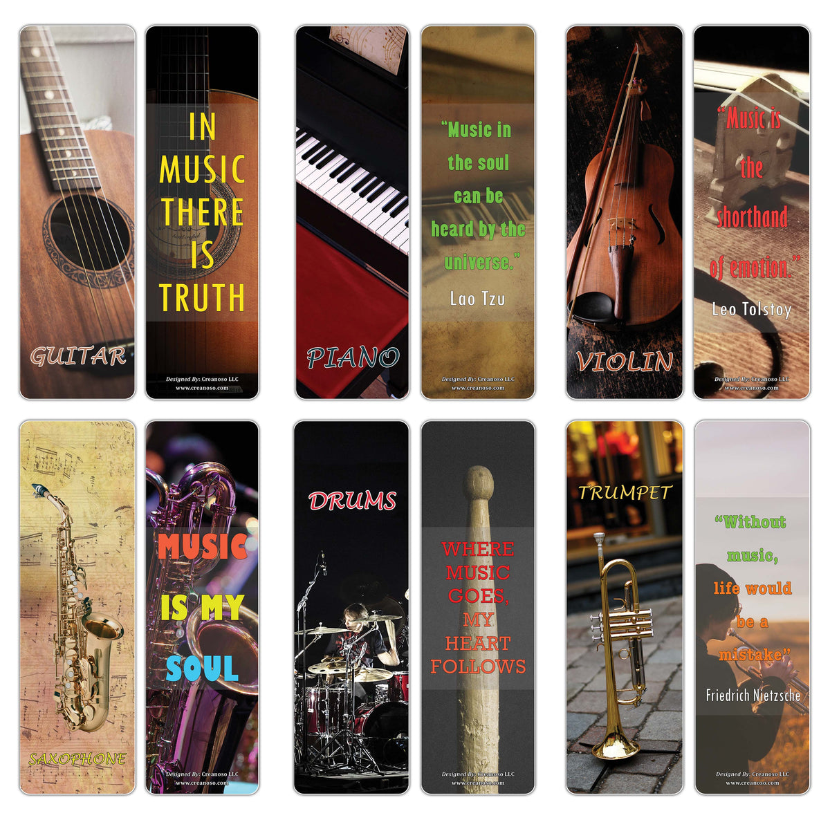 Creanoso Musical Instruments Bookmarks - Cool and Unique Musician Gift