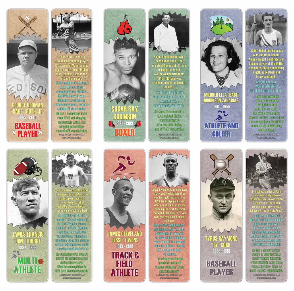 Creanoso Famous Historical Americans Athletes Facts Bookmarks ÃƒÂ¢Ã¢â€