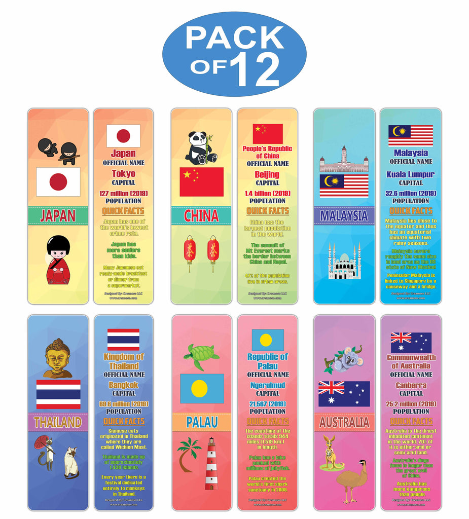 Creanoso Asia & Pacific Countries Facts Bookmarks - Unique Stocking St