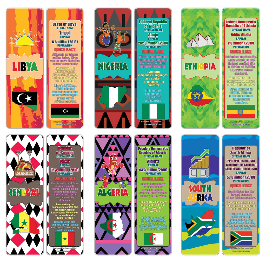 Creanoso African Countries Facts Series 2 Bookmarks for Kids - Cool Gi