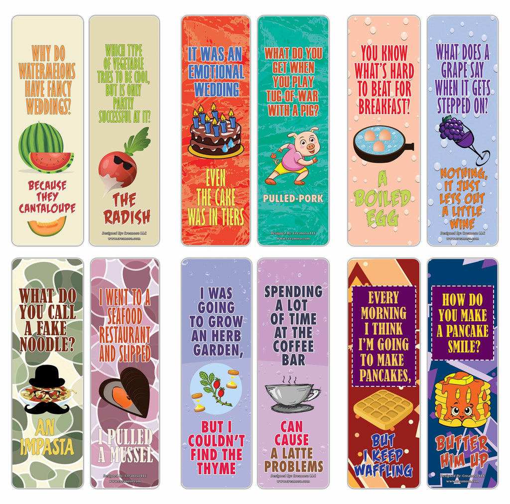 Creanoso Funny Food Puns Jokes Bookmarks - Unique Stocking Stuffers Gi