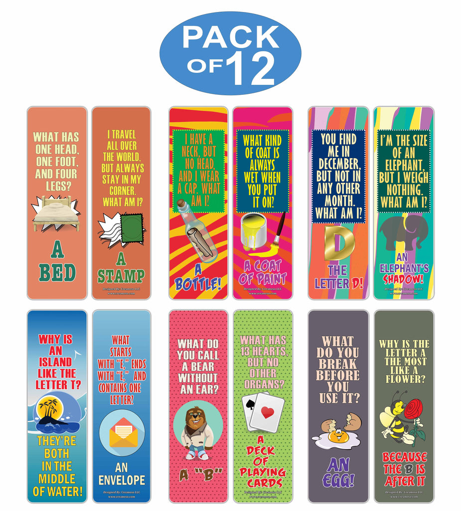 Creanoso Funny Puns Riddle Jokes Bookmarks - Unique Stocking Stuffers