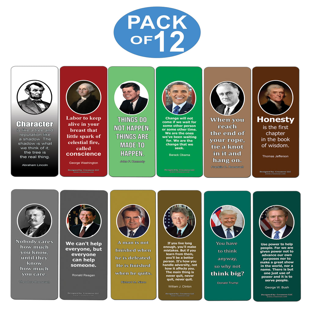 Creanoso President Quotes Bookmarks Premium Designs Bulk Assorted Book