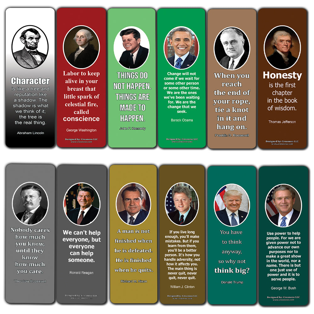 Creanoso President Quotes Bookmarks Premium Designs Bulk Assorted Book