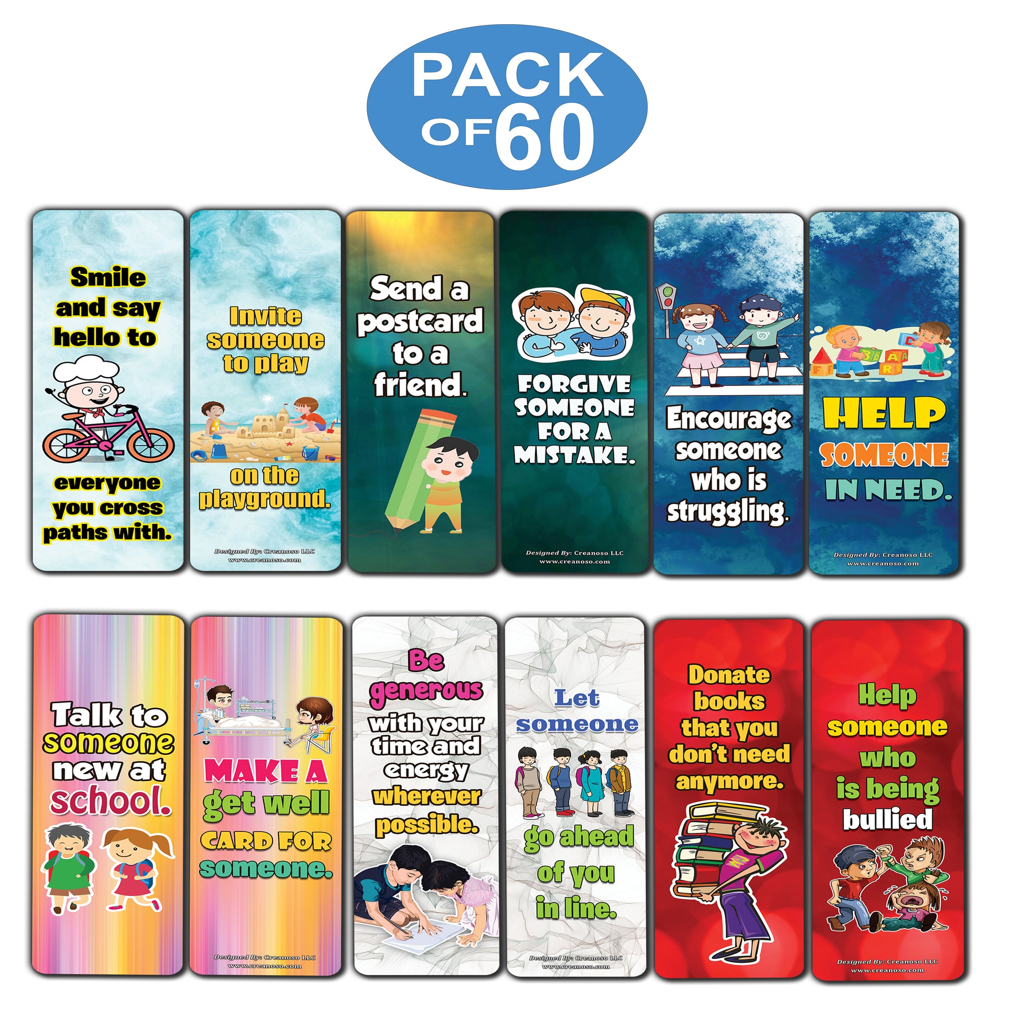 Creanoso 12 Ways to show Kindness Bookmarks for Children (60-Pack) - G