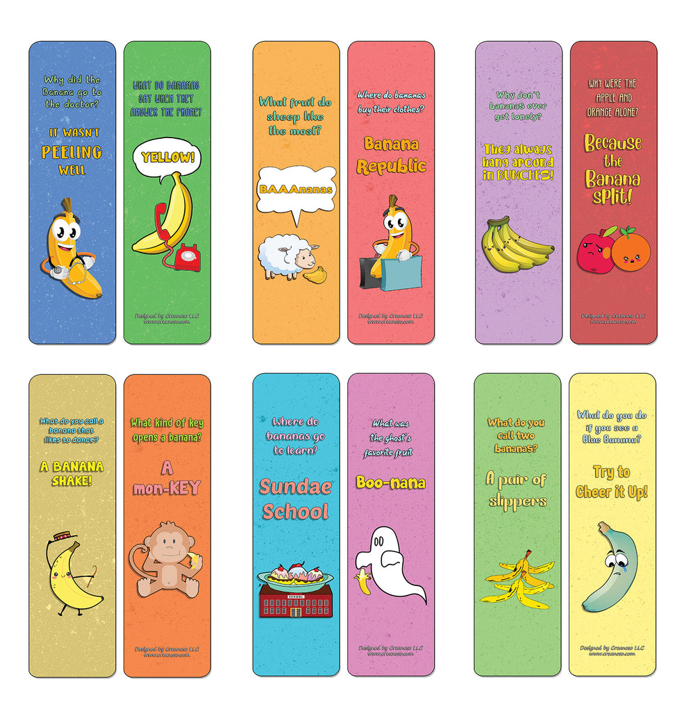 Creanoso Banana Jokes Bookmarks - Assorted Unique & Humorous Design