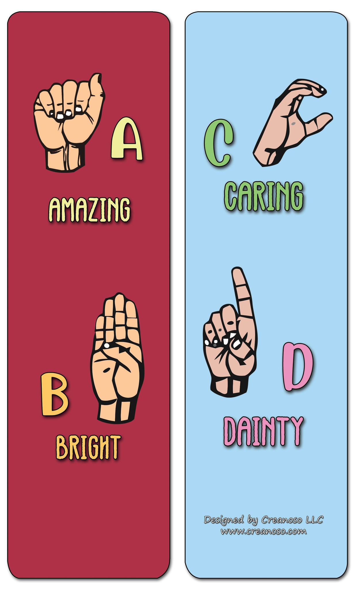 Creanoso Hand Signs Alphabet Bookmarks - Fun Way to Learn Basic Sign L