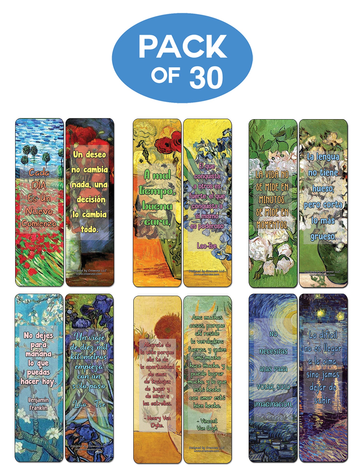 Creanoso Spanish Wisdom Quotes Bookmarks - Premium Quality Gift Set wi