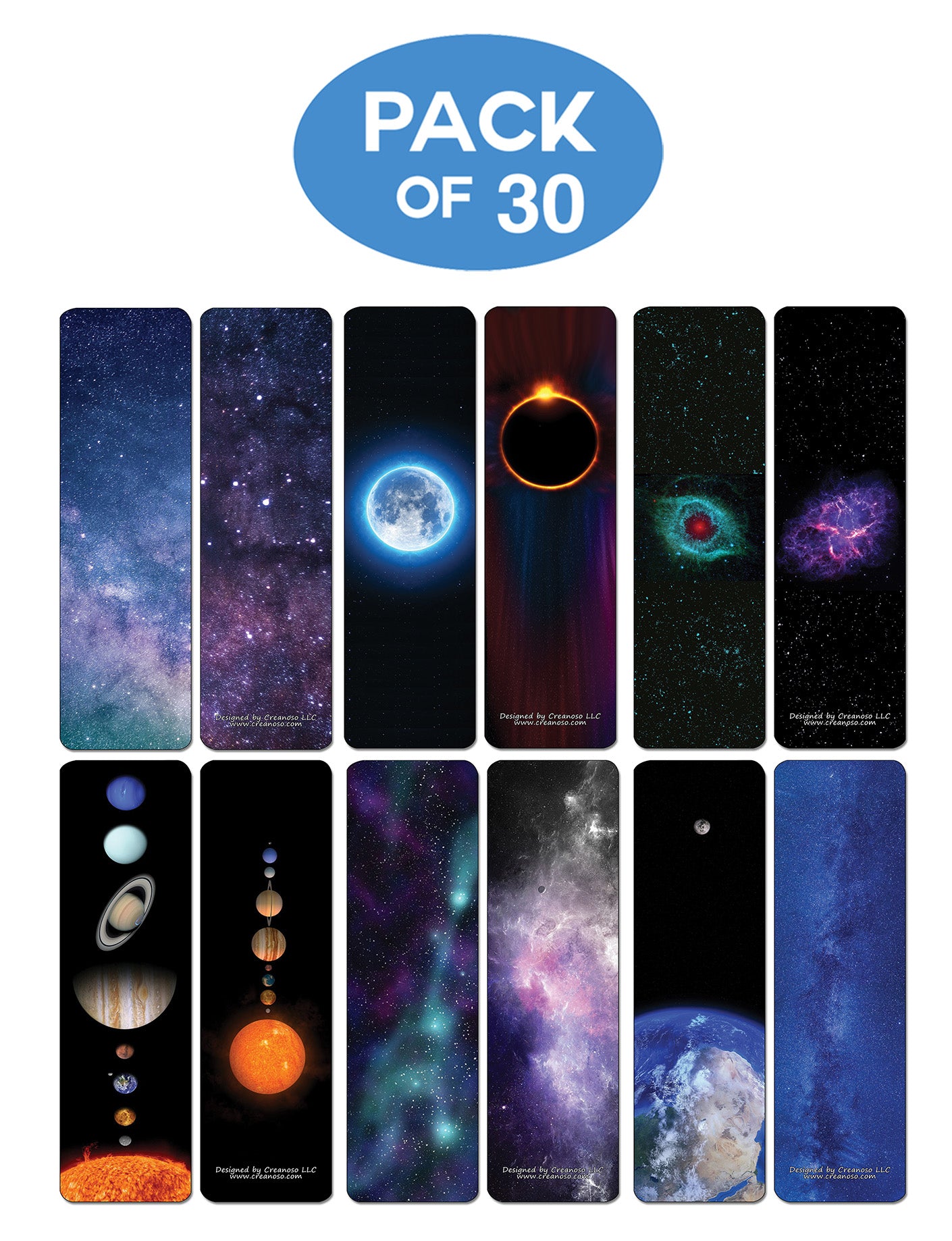 Creanoso Galaxy Bookmarks Series 3 (30-Pack) - Assorted Designs for Ch
