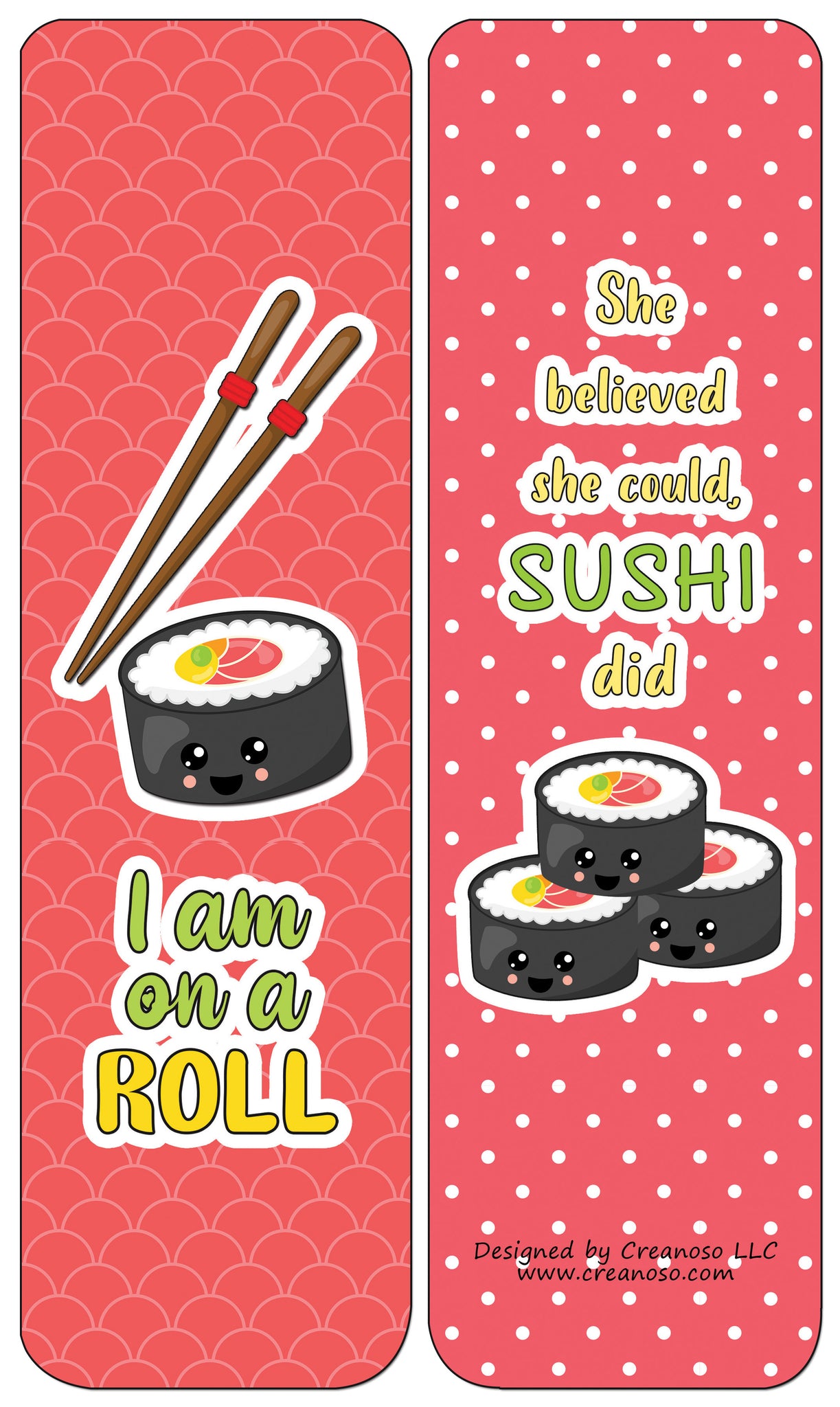 Creanoso Funny Bookmarks Cards - Sushi Puns (60-Pack) - Premium Qualit