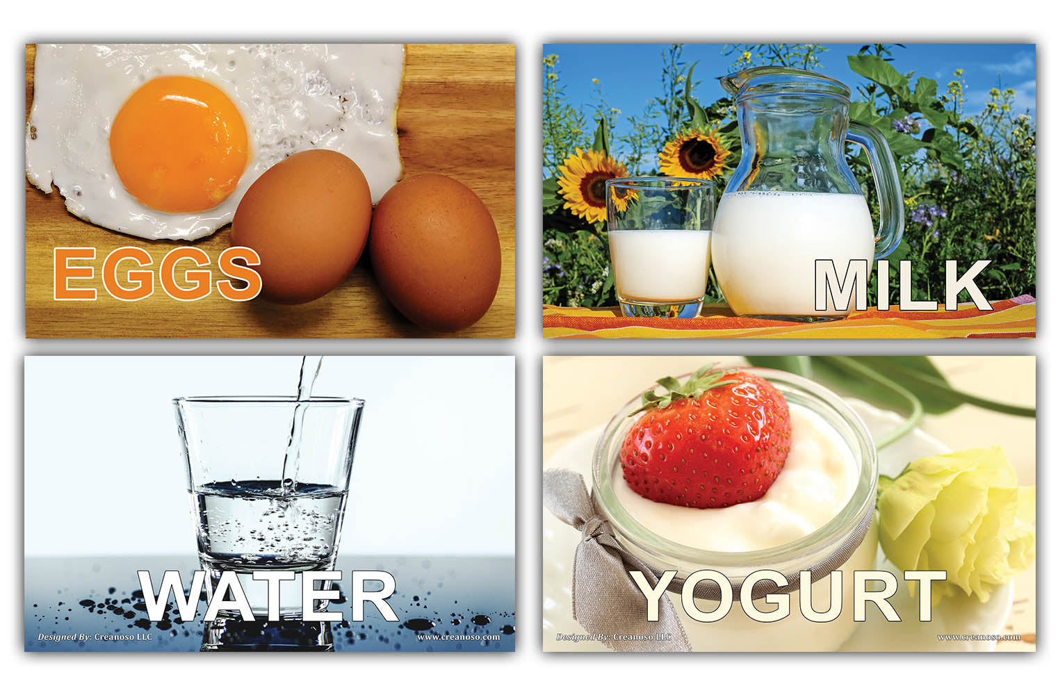 Creanoso Food and Drinks Basic Learning Identification Flashcards for