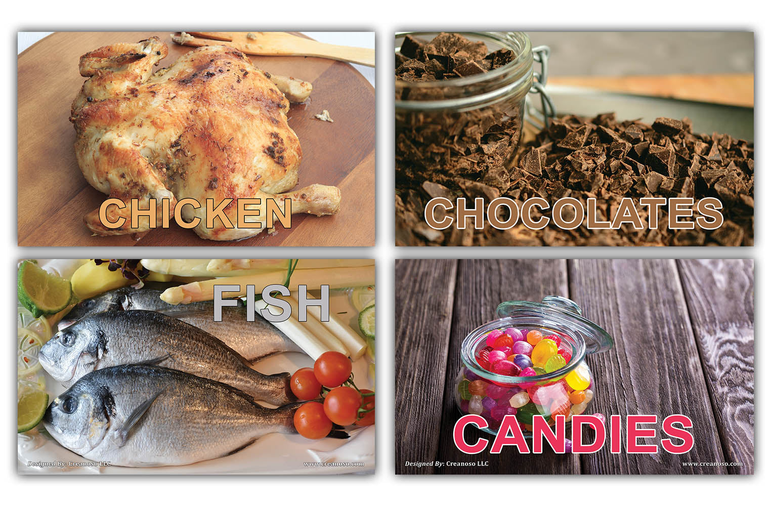 Creanoso Food and Drinks Basic Learning Identification Flashcards for