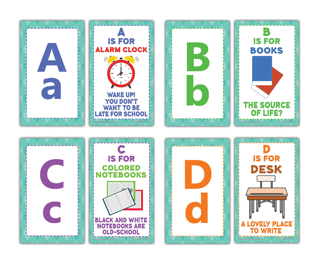 Creanoso English Alphabet Fun School Theme ABCs Flashcards Ã¢â‚¬â€œ 26