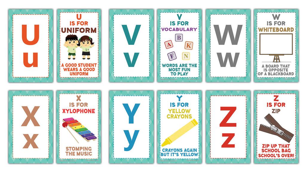 Creanoso English Alphabet Fun School Theme ABCs Flashcards Ã¢â‚¬â€œ 26