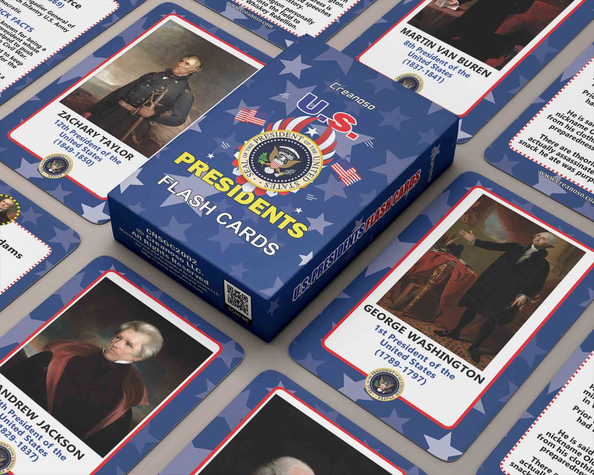 Creanoso Patriotic US Presidents Flash Cards - Fun Stocking Stuffers f
